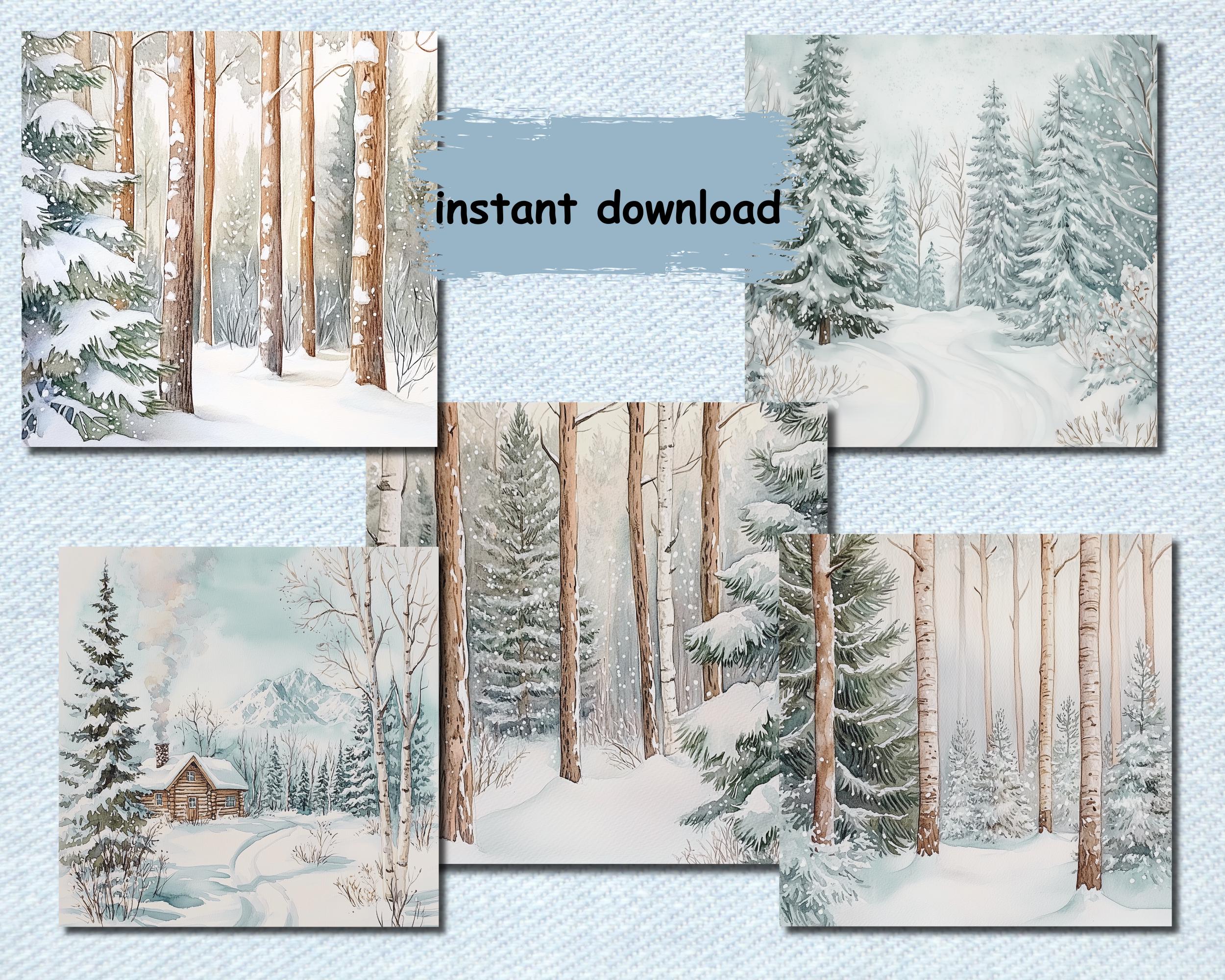 Winter Forest Clipart Images, 20 Woodland Trees and Snow Junk Journal ...