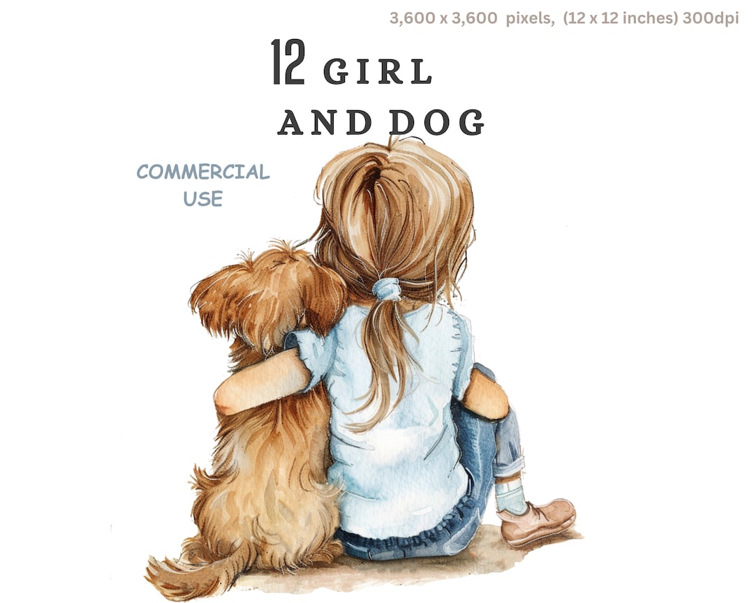 Girl and Dog Clipart 12 PNG Watercolour Images Cartoon Children ...