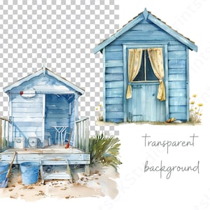 Beach Hut Clipart, 12 PNG Watercolour Images of Seaside Beach Huts ...