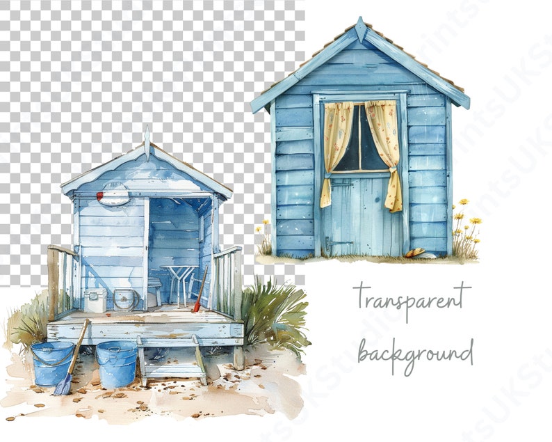 Beach Hut Clipart, 12 PNG Watercolour Images of Seaside Beach Huts ...