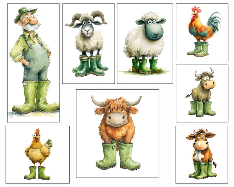 Farm Animals in Green Wellington Boots Clipart PNG Images, Whimsical ...