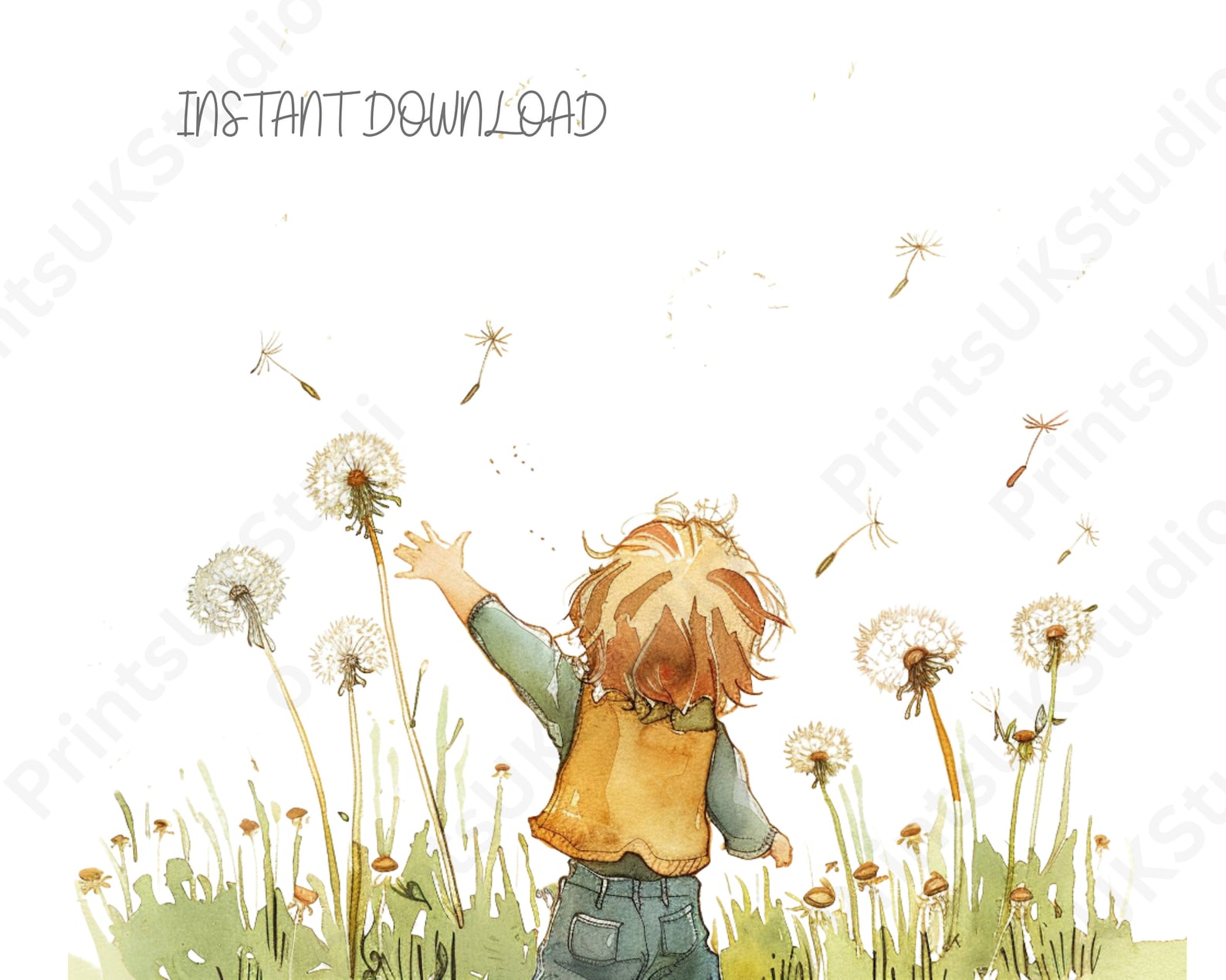 Clipart Children and Dandelions, 12 Watercolour Images of Cartoon Boys ...