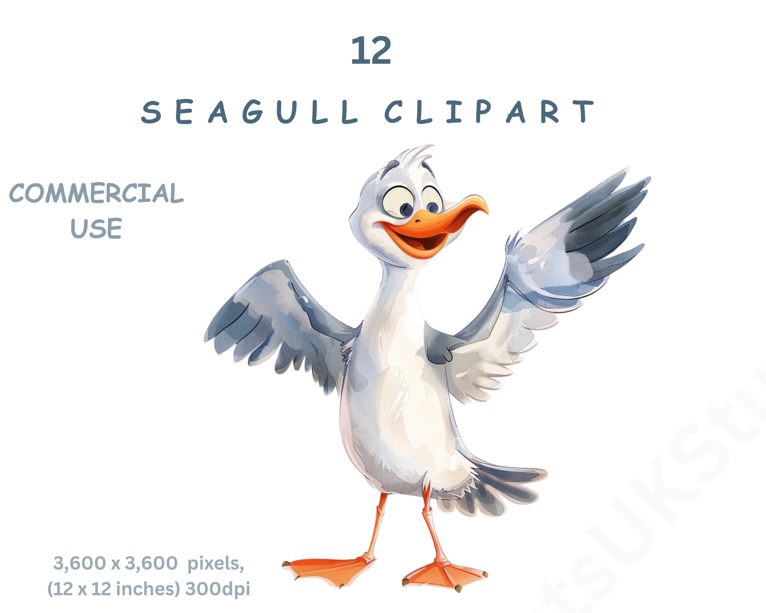 Seagull Clipart, 12 Watercolour Images of Cartoon Quirky Seagulls, Sea ...