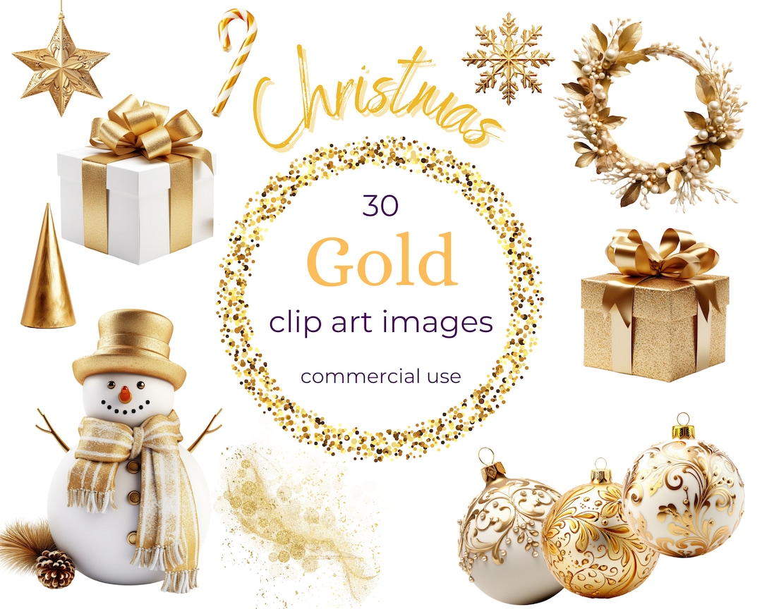 Gold Christmas Clip Art, 30 High Quality Transparent Background PNG ...