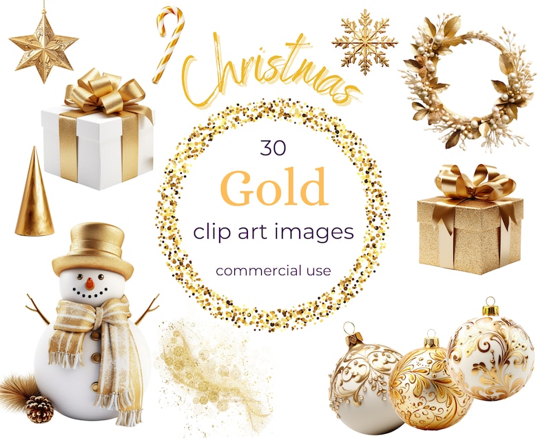Gold Christmas Clip Art, 30 High Quality Transparent Background PNG ...