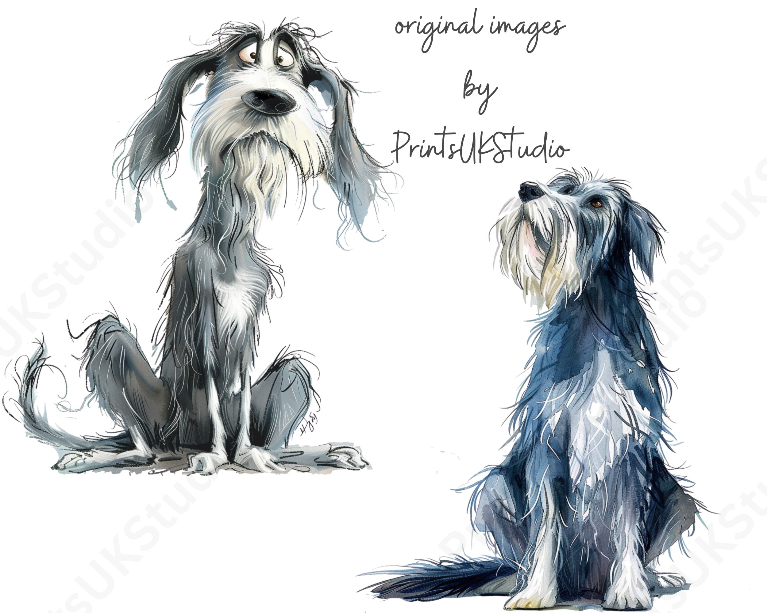 Clipart Shaggy Dogs, 12 PNG Watercolour Images of Cartoon Hounds ...