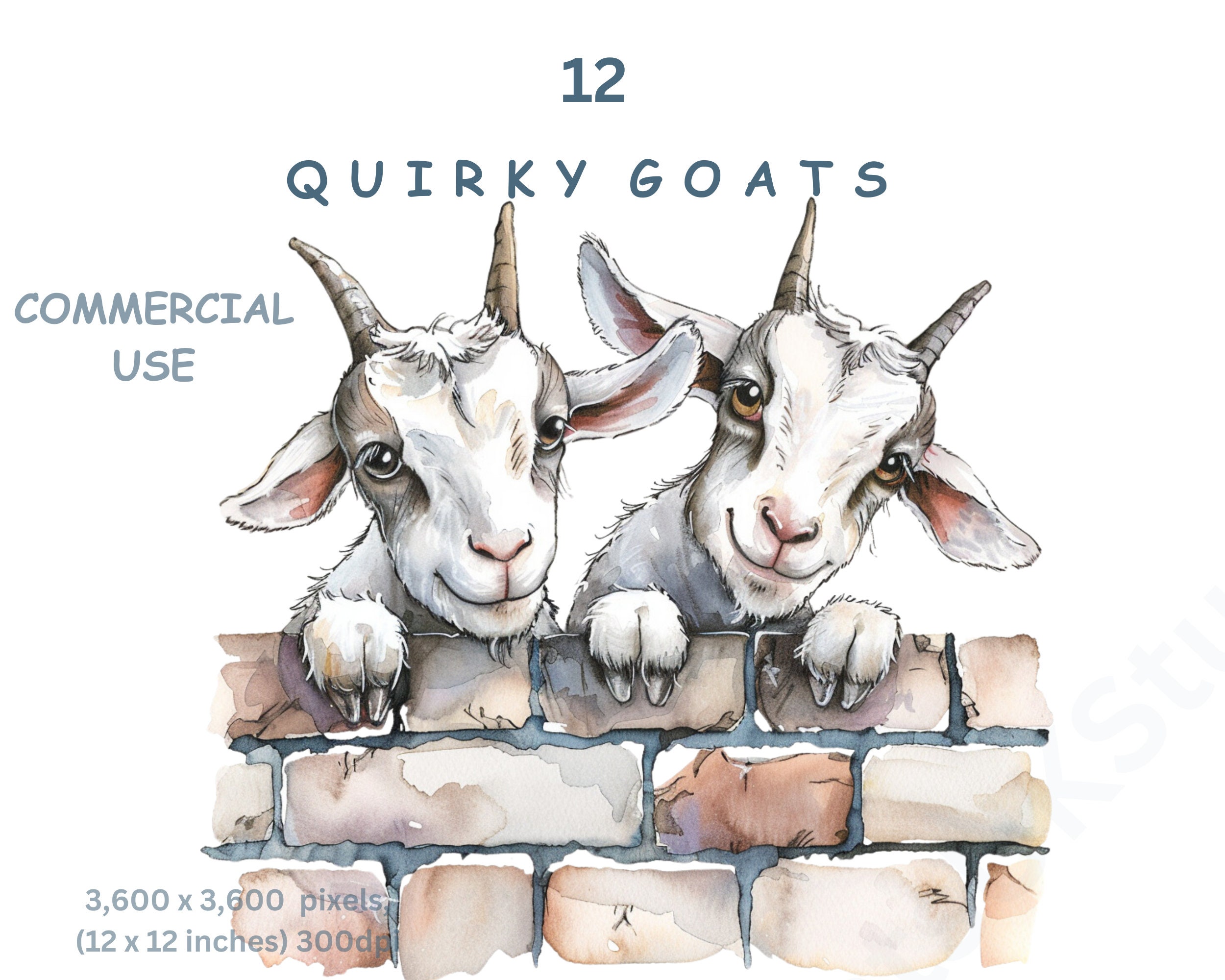 Quirky Goat Clipart, 12 Watercolour Images of Cartoon Goats, Farmyard ...