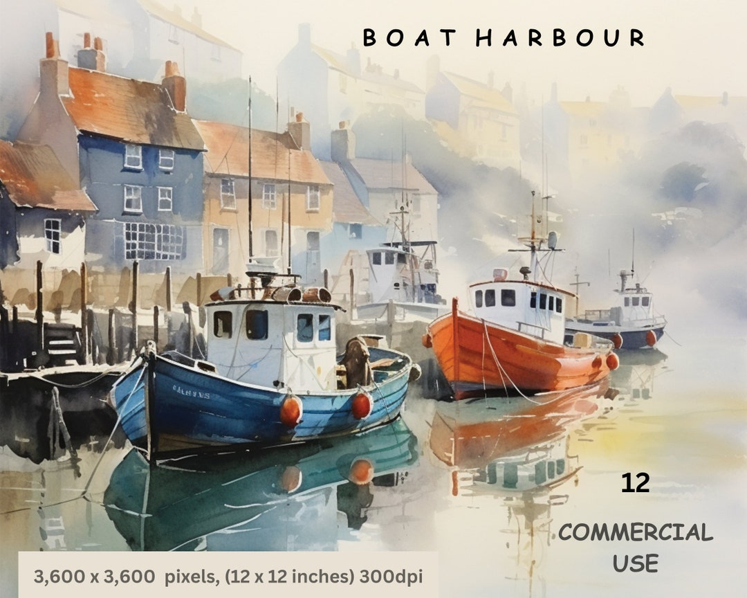 Boat Harbour Clipart, 12 High Quality PNG Watercolour Images of Fishing ...