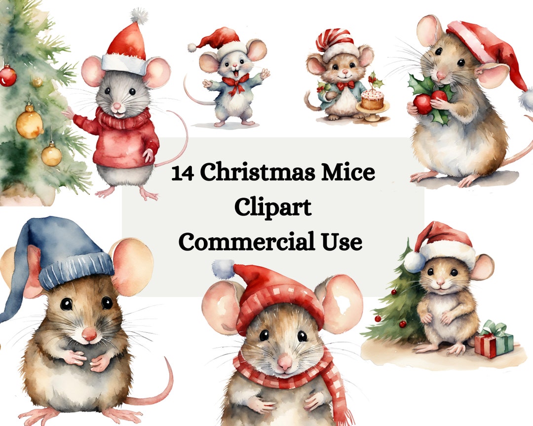 Watercolour Christmas Mice Clip Art, 14 High Quality Transparent ...