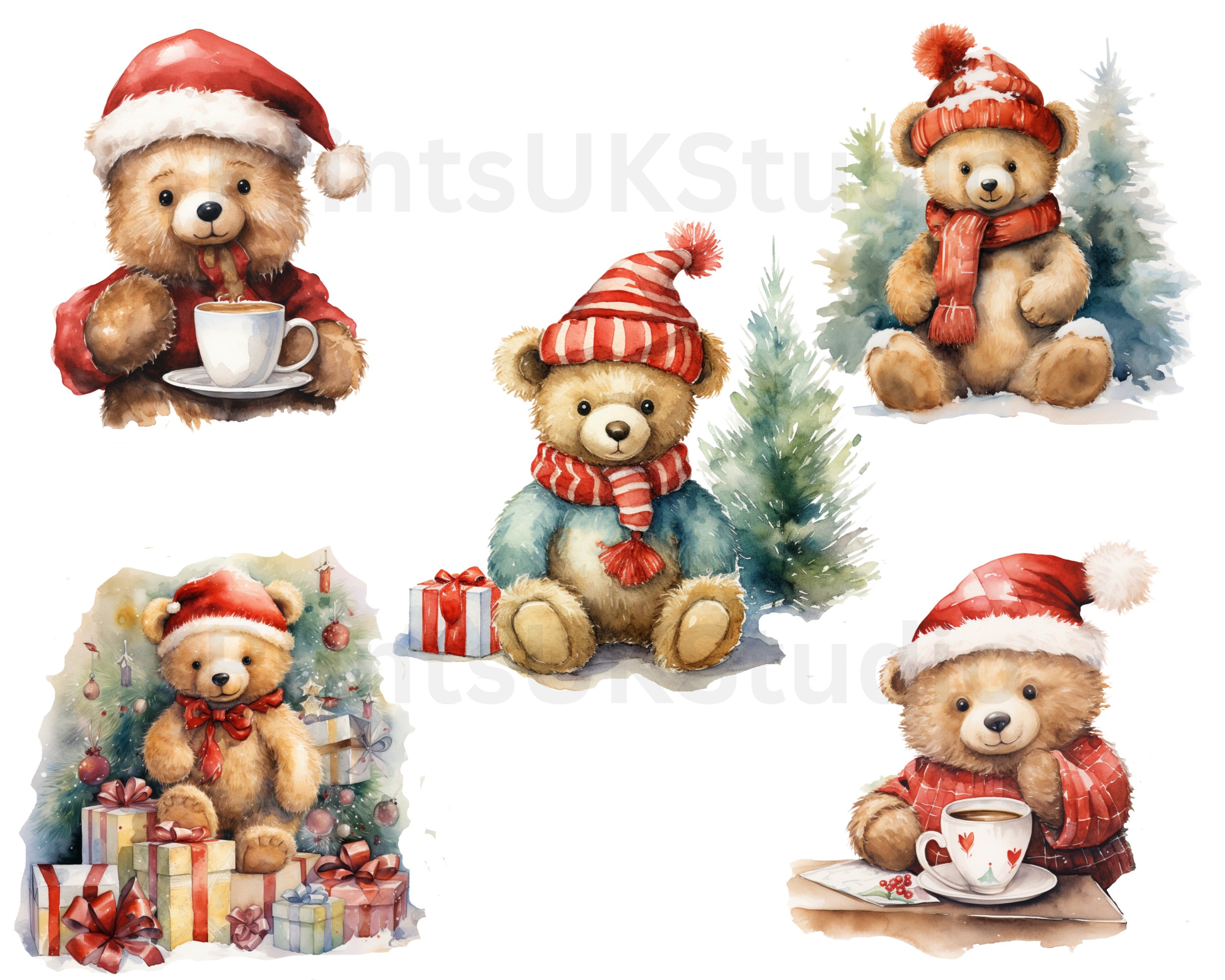 Christmas Teddy Bear Clip Art, 15 High Quality Transparent Background ...