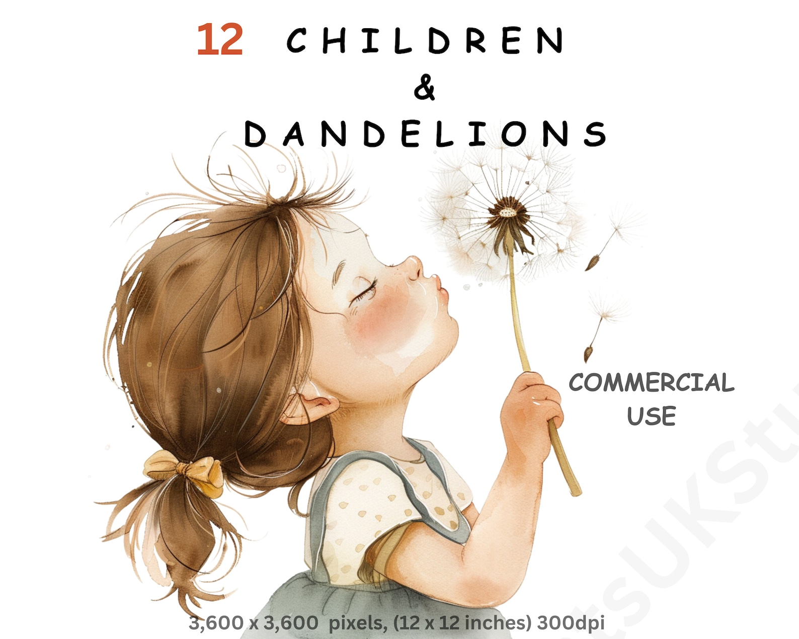 Clipart Children and Dandelions, 12 Watercolour Images of Cartoon Boys ...