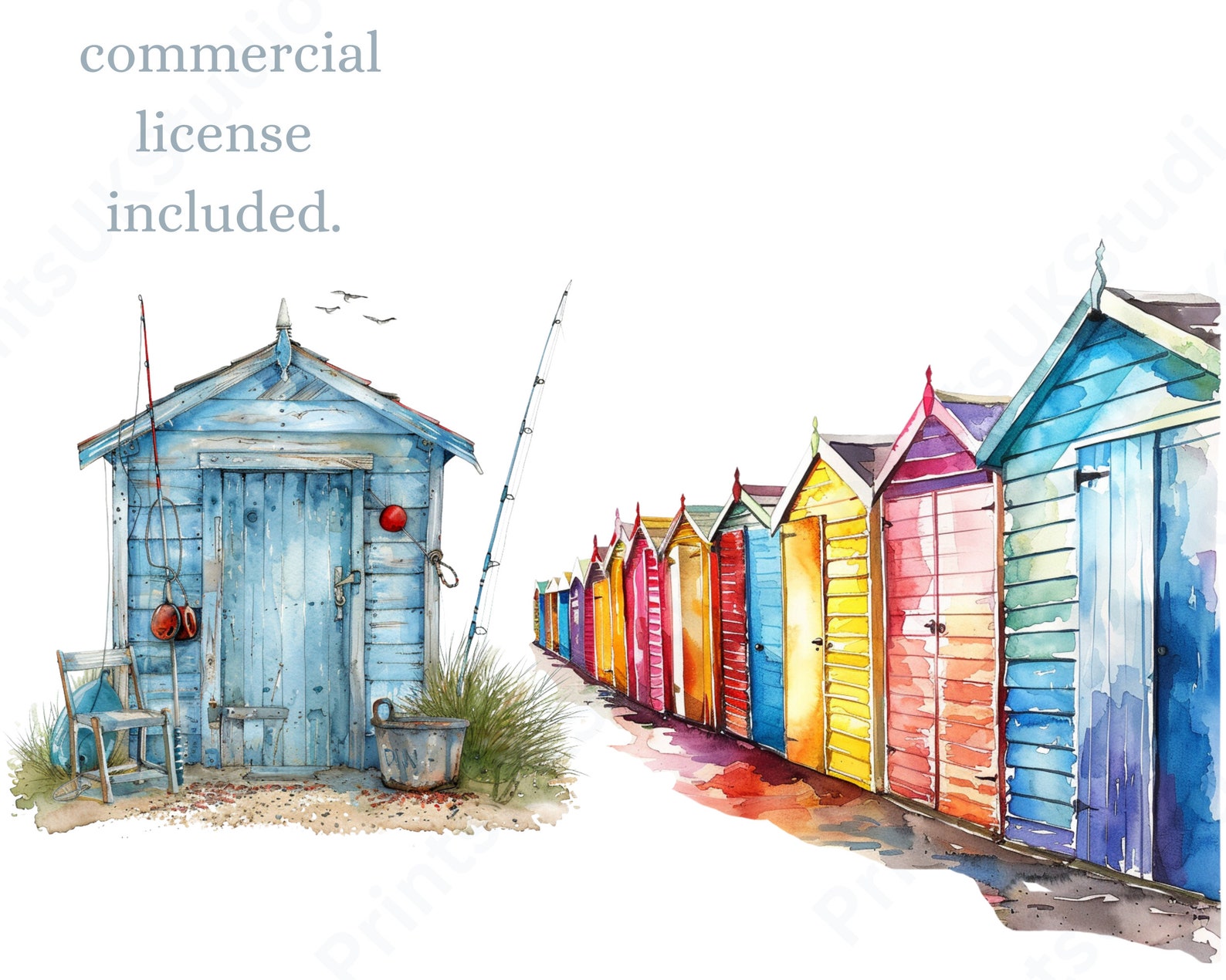Beach Hut Clipart, 12 PNG Watercolour Images of Seaside Beach Huts ...