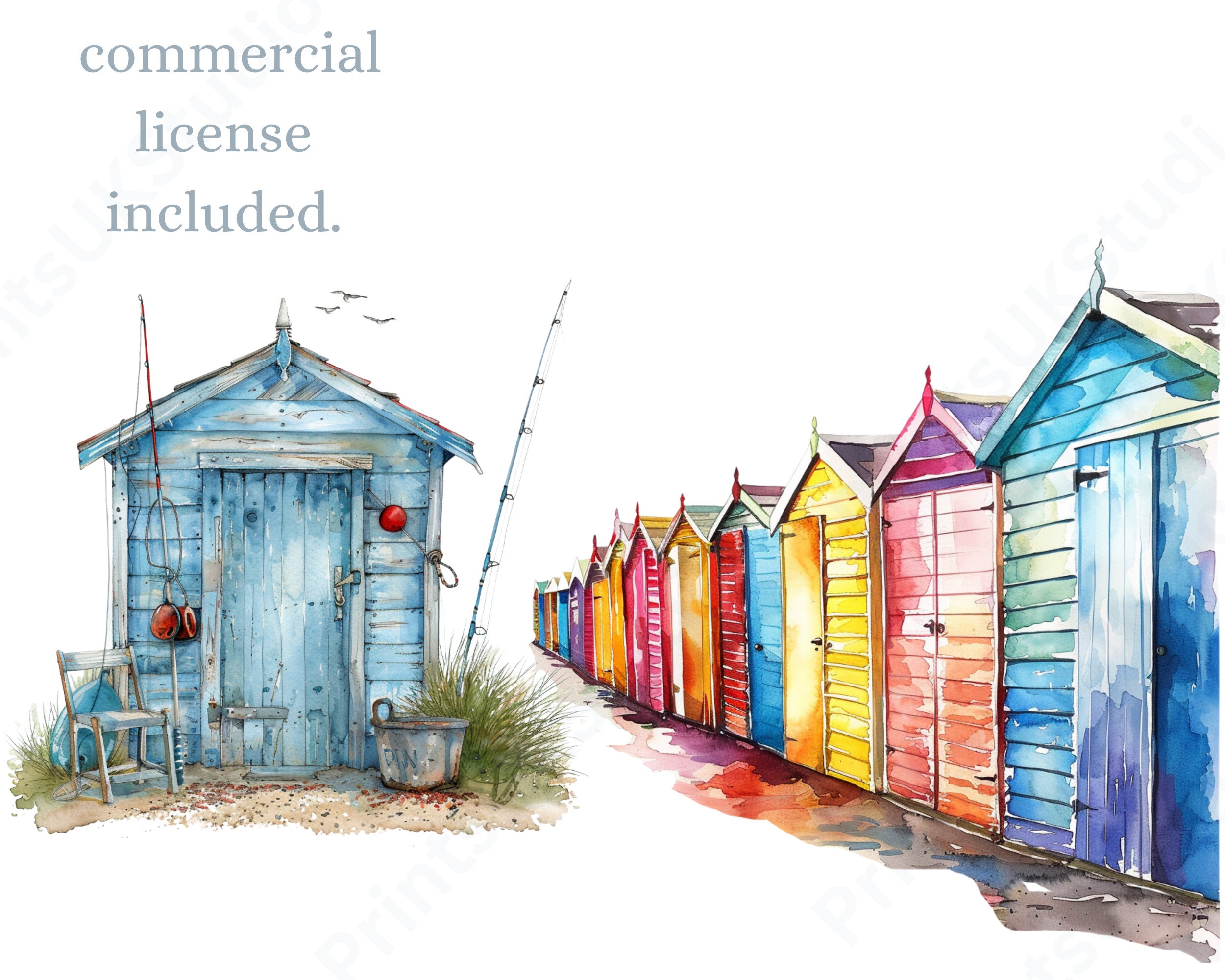Beach Hut Clipart, 12 PNG Watercolour Images of Seaside Beach Huts ...