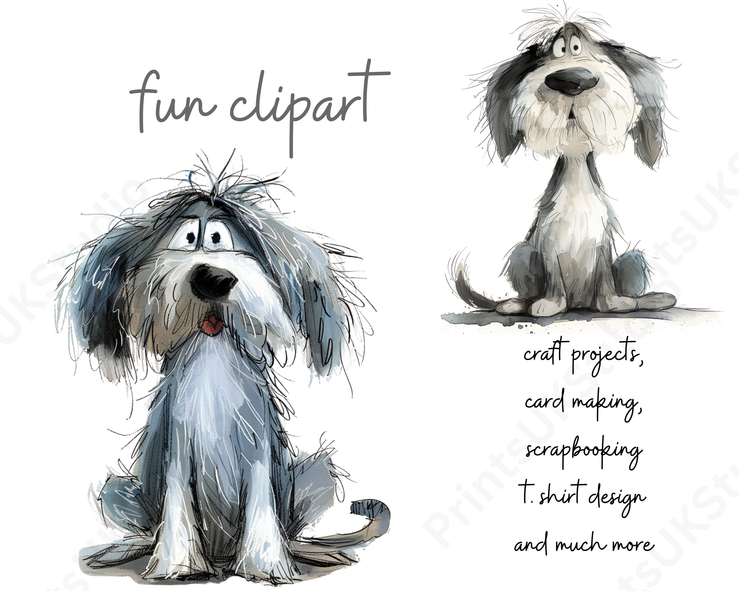 Clipart Shaggy Dogs, 12 PNG Watercolour Images of Cartoon Hounds ...