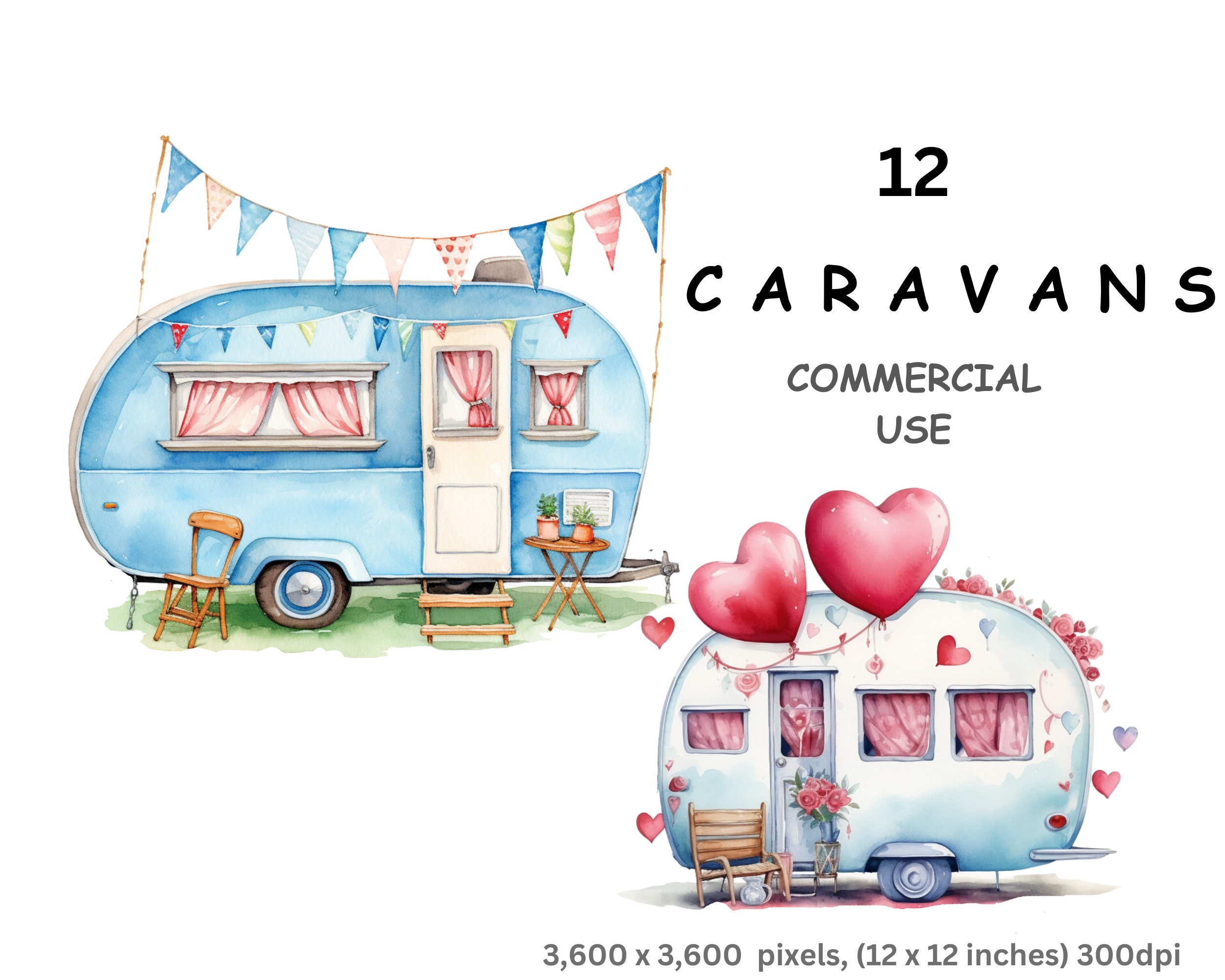 Caravan Clipart, 12 Watercolour Images of Old Fashioned Caravans ...