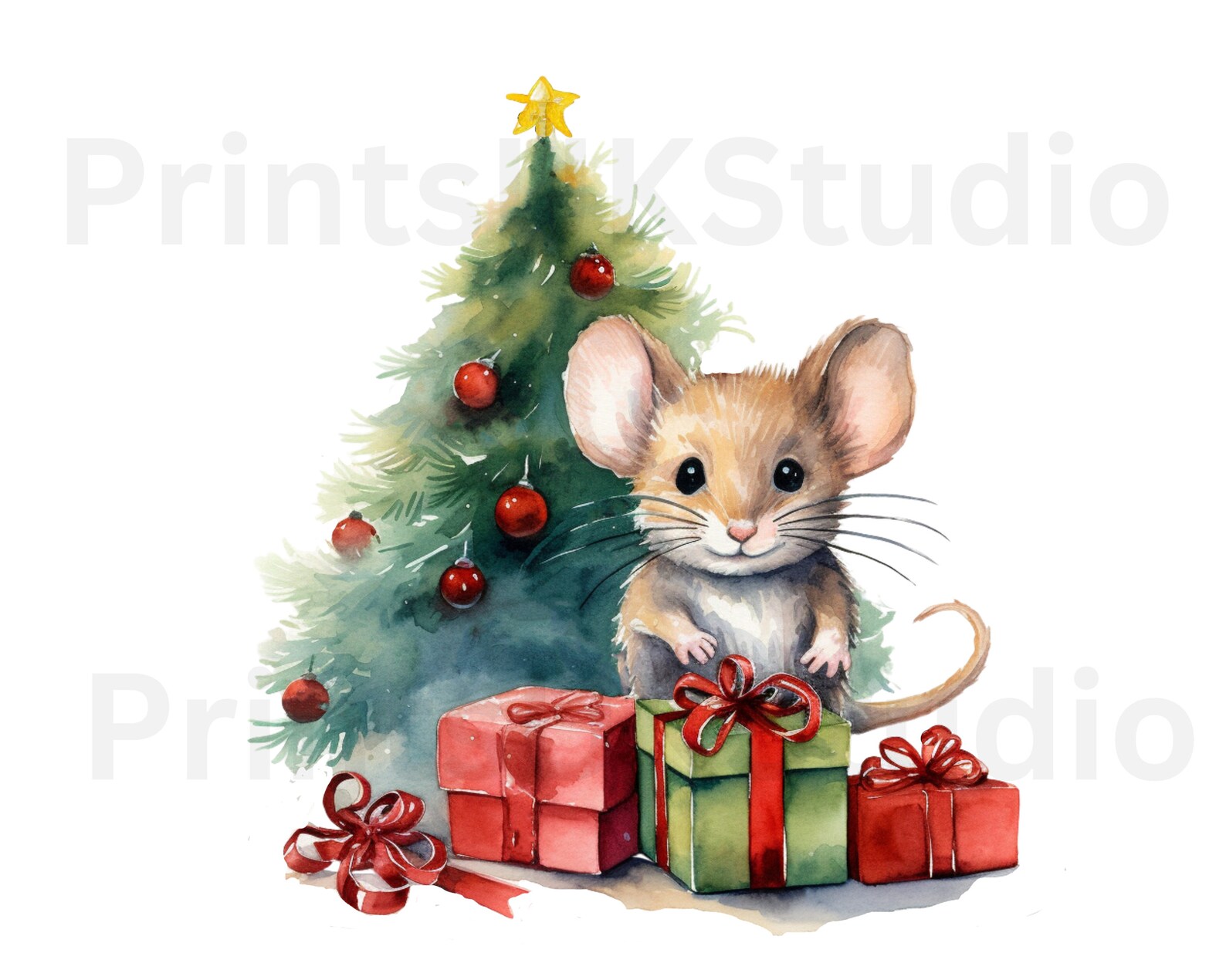 Watercolour Christmas Mice Clip Art, 14 High Quality Transparent ...