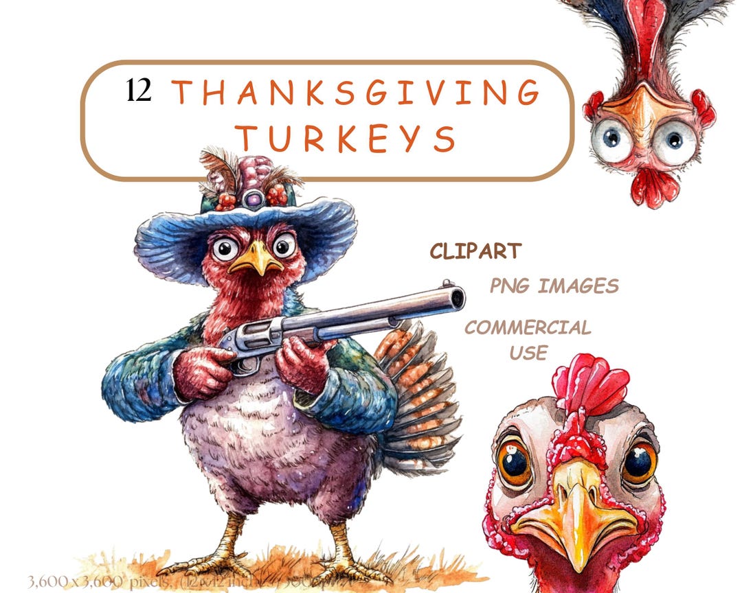 12 Thanksgiving Turkey Clipart Images, Quirky Fun Turkeys, Autumn Fall ...