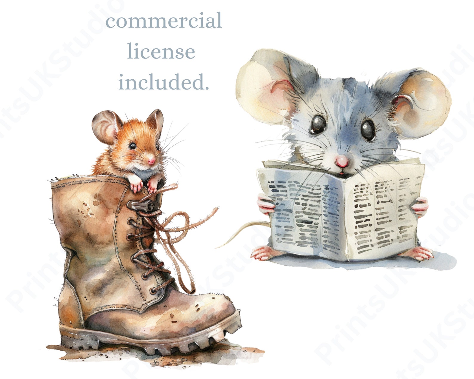 Cartoon Mice Clipart, Watercolour Mouse Images, 12 Woodland Critter ...
