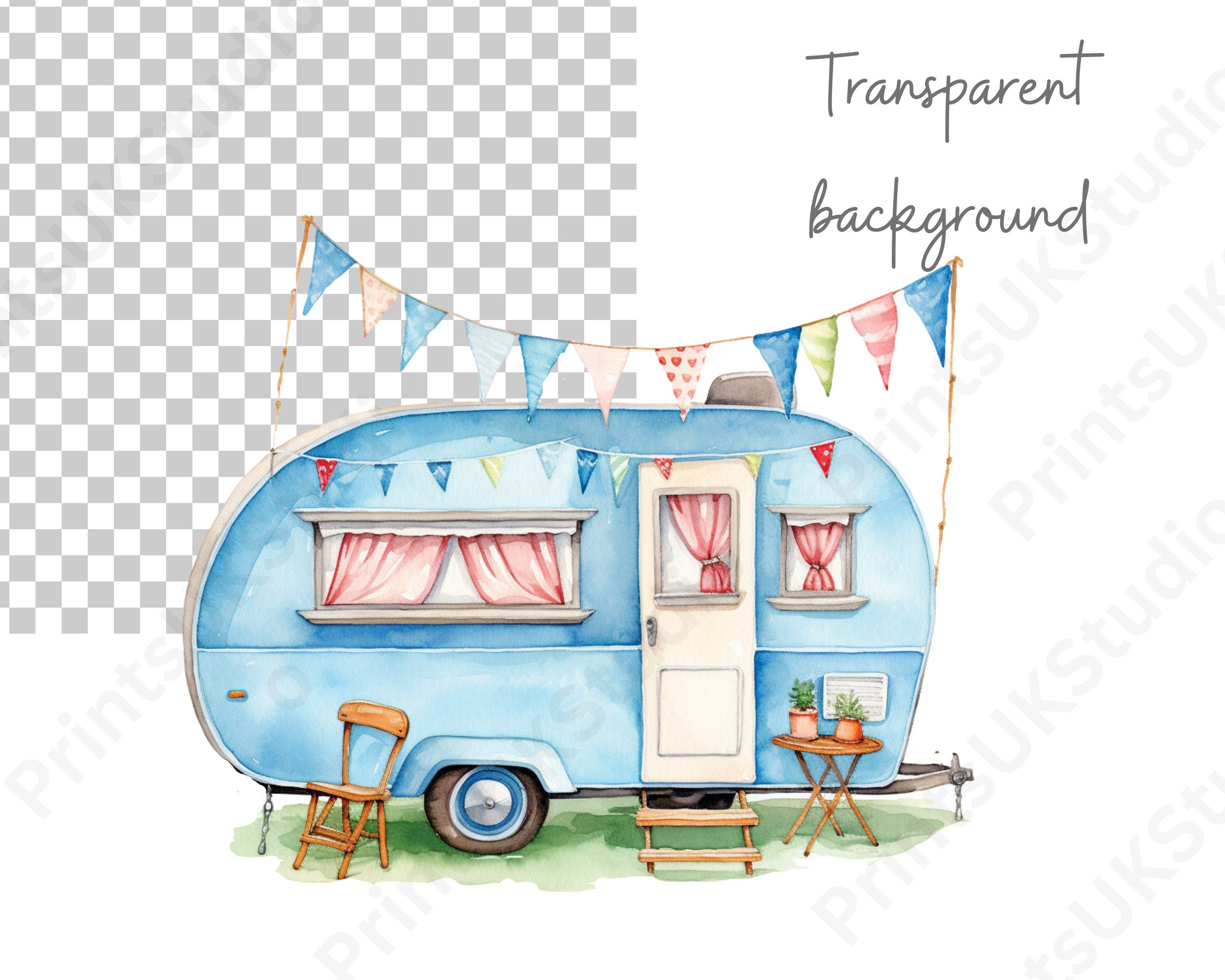 Caravan Clipart, 12 Watercolour Images of Old Fashioned Caravans ...