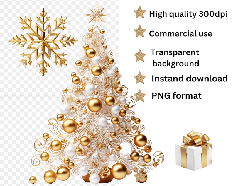 Gold Christmas Clip Art, 30 High Quality Transparent Background PNG ...