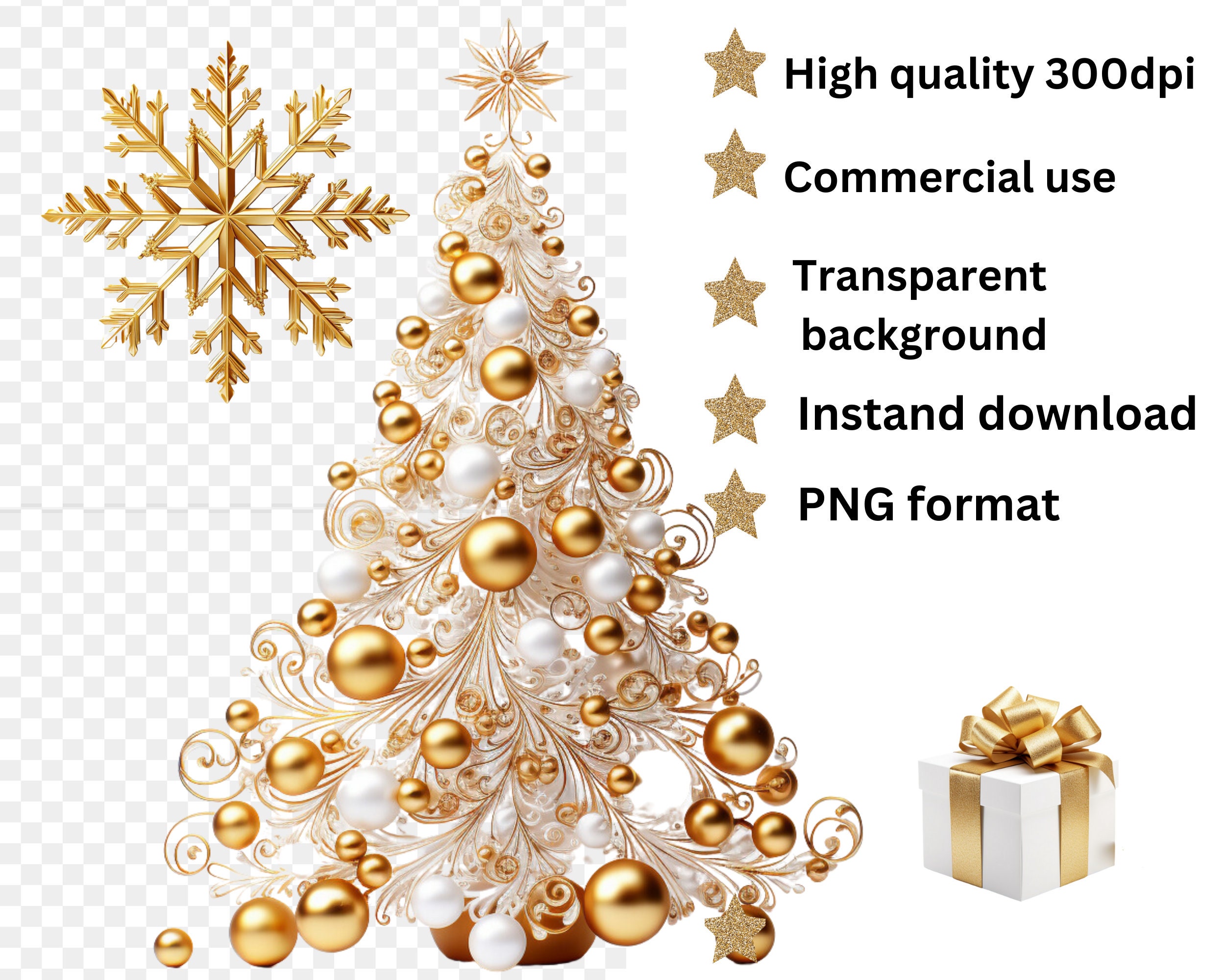 Gold Christmas Clip Art, 30 High Quality Transparent Background PNG ...