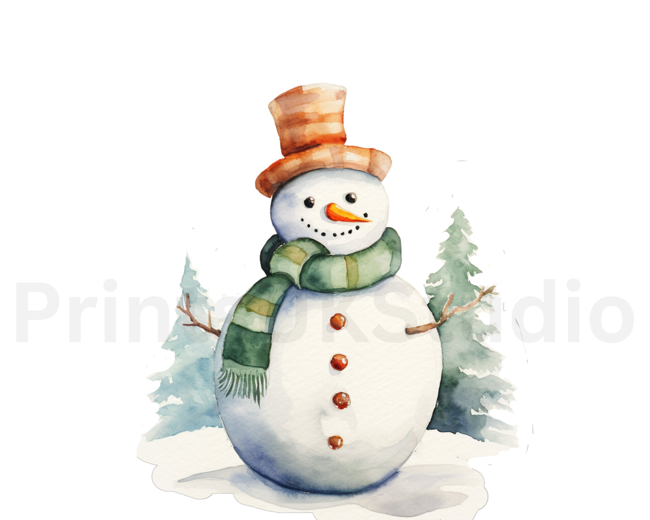 Watercolor Snowman Clipart, Christmas PNG Images (digital Download) - Etsy
