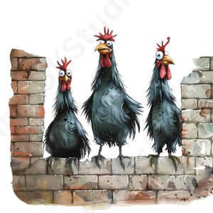 Clipart Cockerels, 12 Watercolour Images of Cartoon Cockerel Farmyard ...