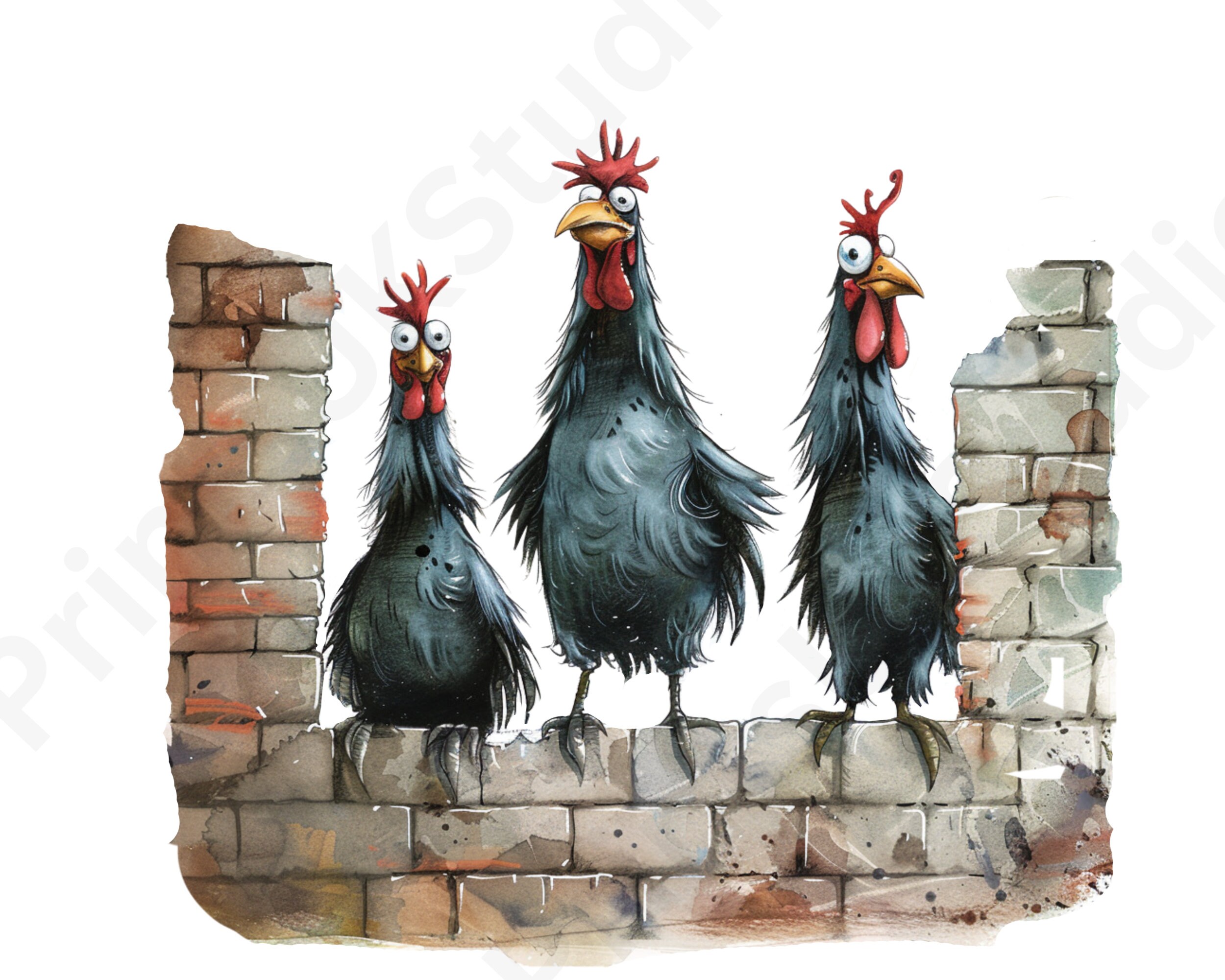 Clipart Cockerels, 12 Watercolour Images of Cartoon Cockerel Farmyard ...