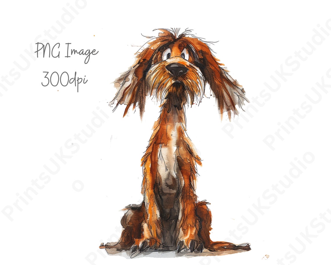 Clipart Shaggy Dogs, 12 PNG Watercolour Images of Cartoon Hounds ...