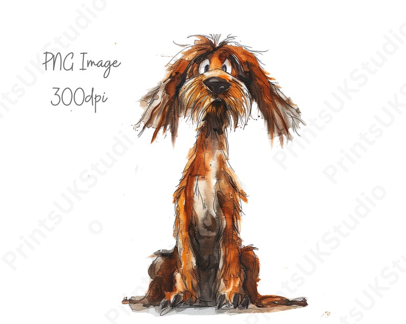Clipart Shaggy Dogs, 12 PNG Watercolour Images of Cartoon Hounds ...
