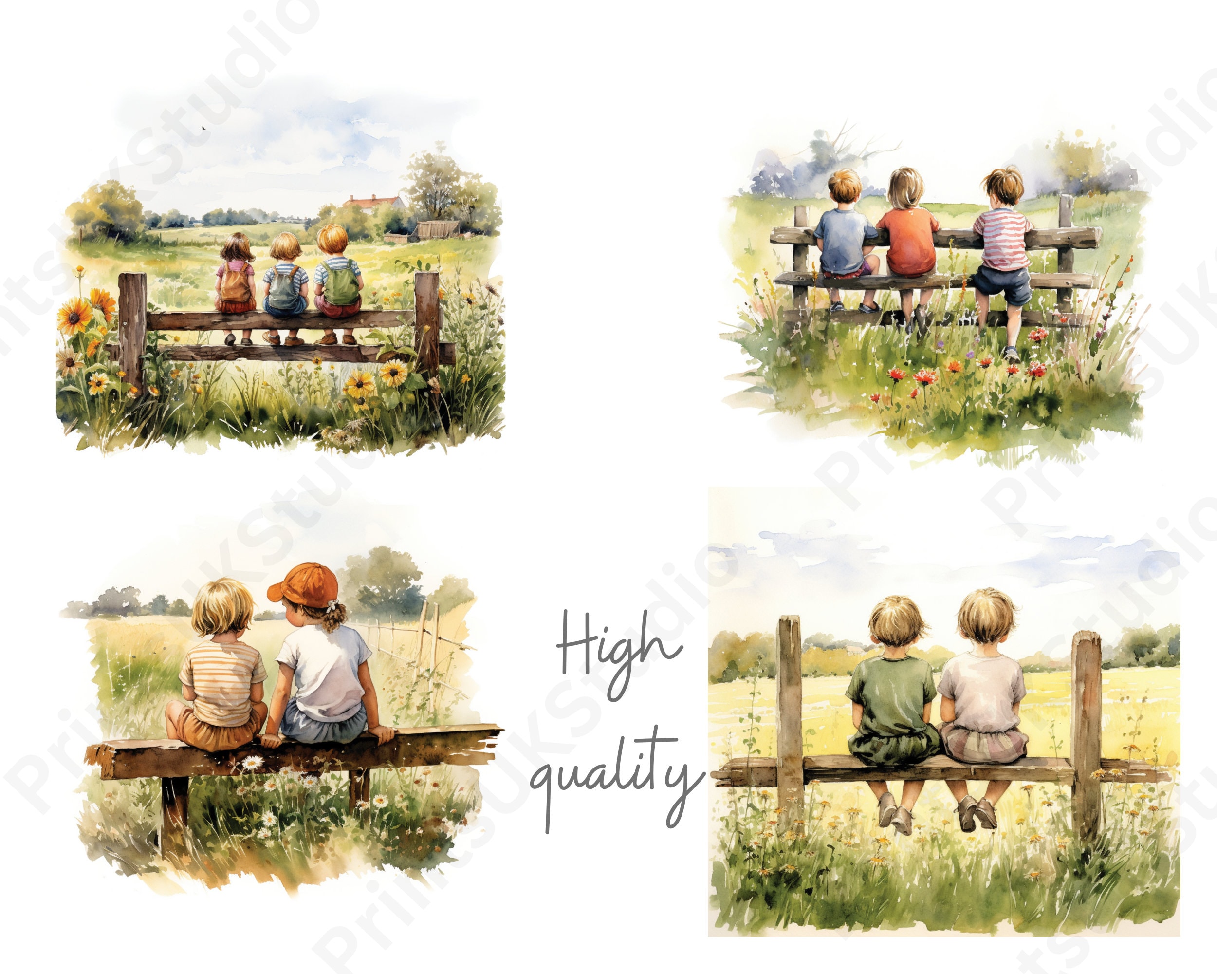 Children Clipart, 12 Watercolour PNG Images of Boys and Girls and a ...