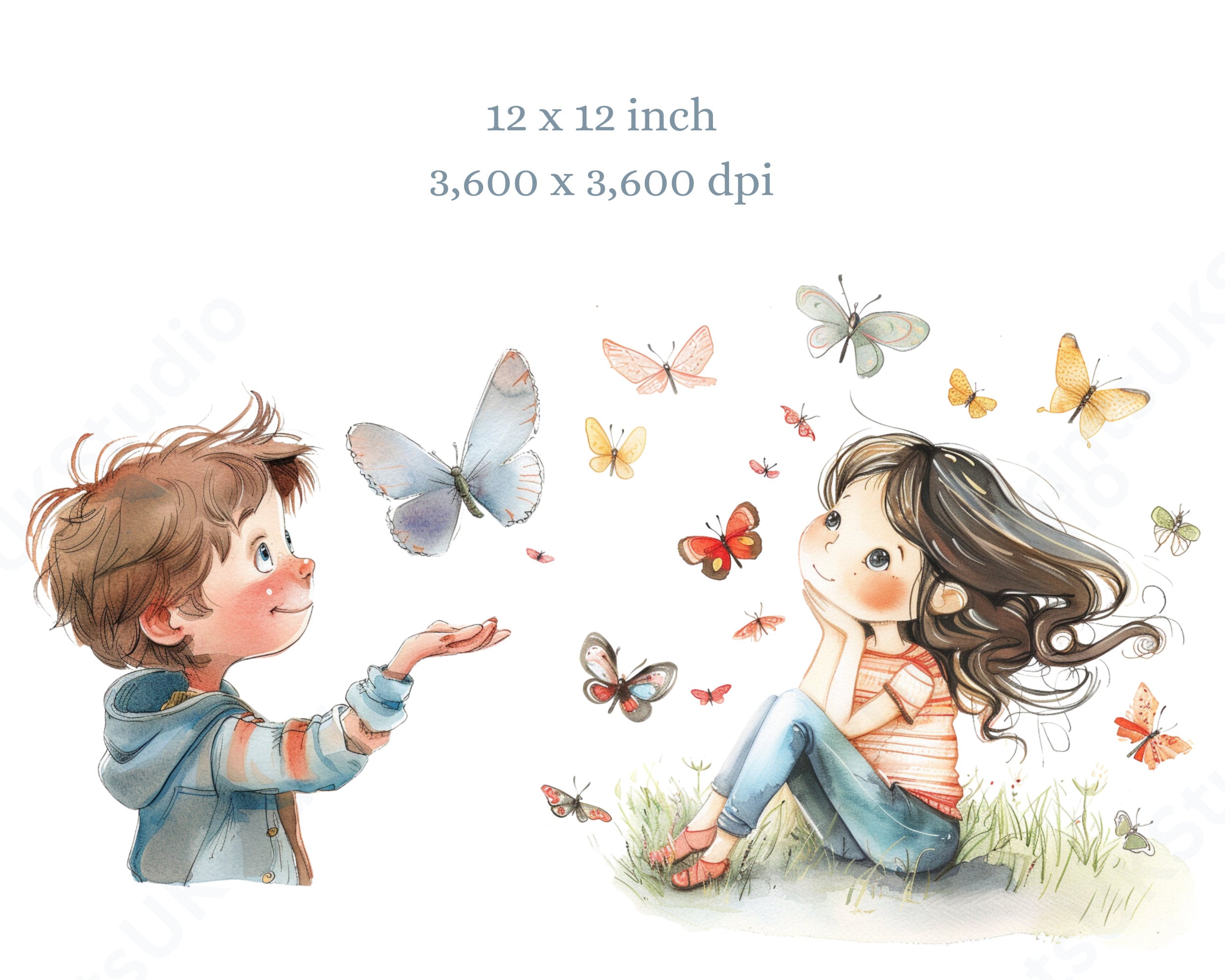 Clipart Girl and Butterflies, 12 Watercolour Images of Child and ...