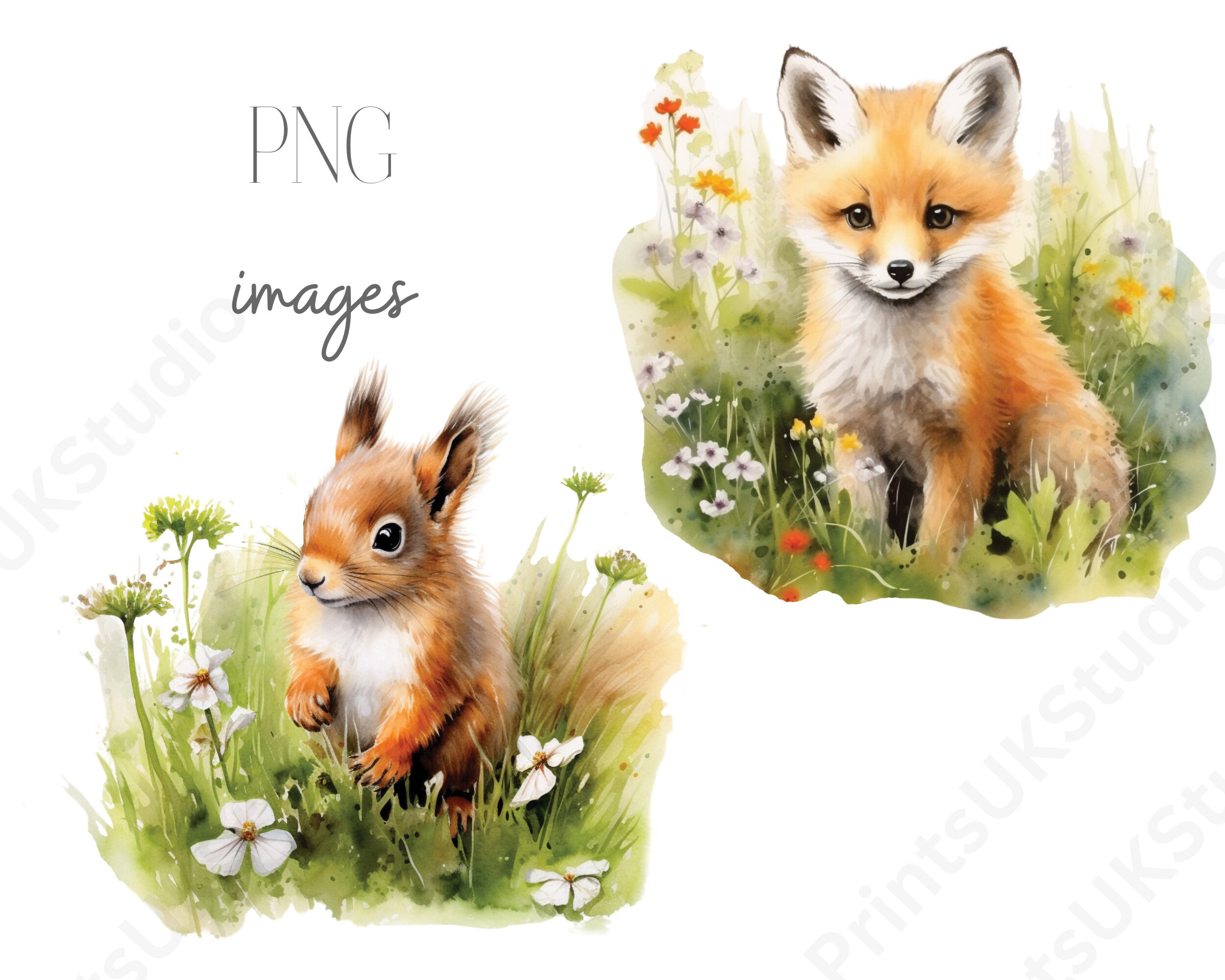 Woodland Animals Clipart, 12 PNG Transparent Background Watercolour ...