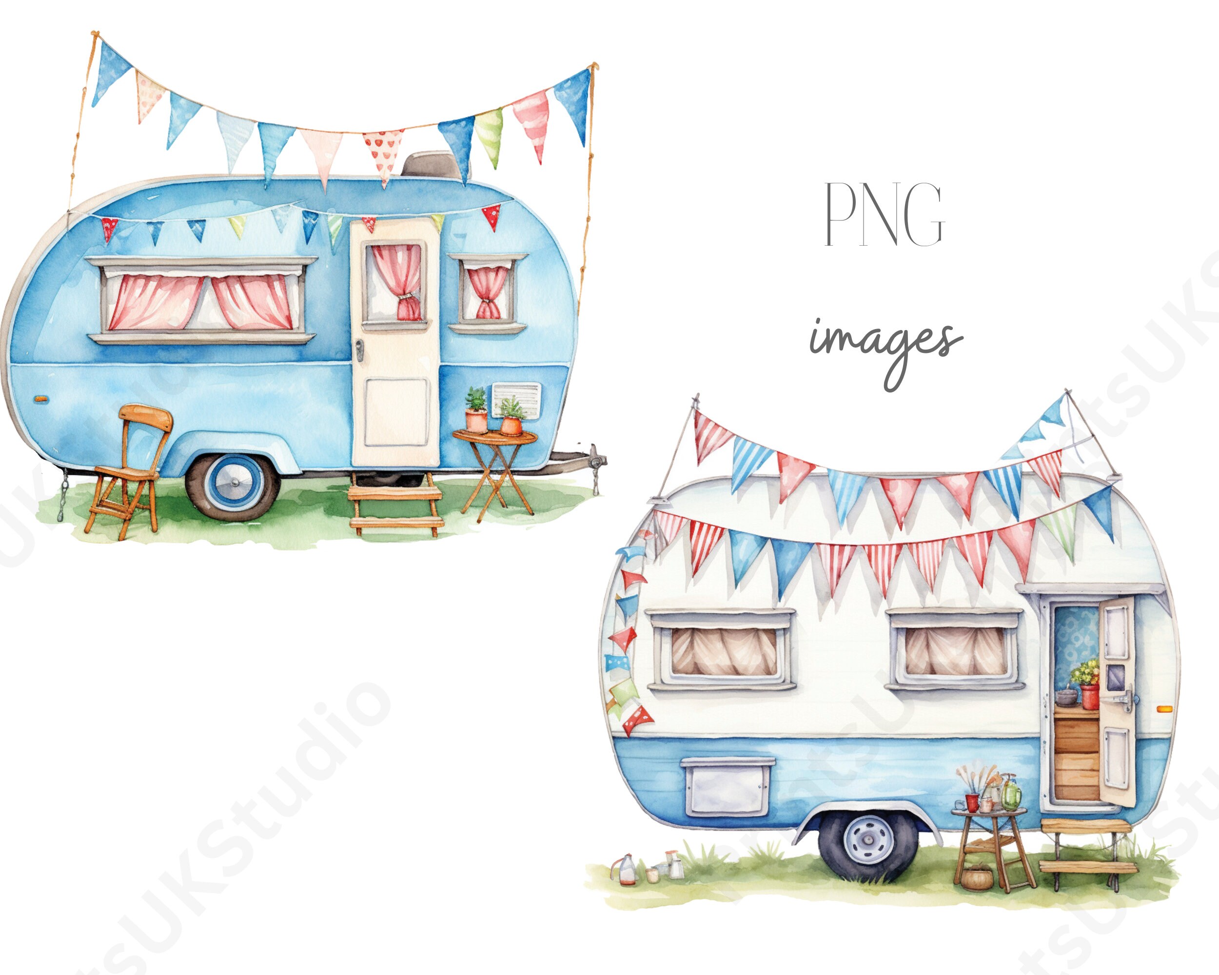 Caravan Clipart, 12 Watercolour Images of Old Fashioned Caravans ...