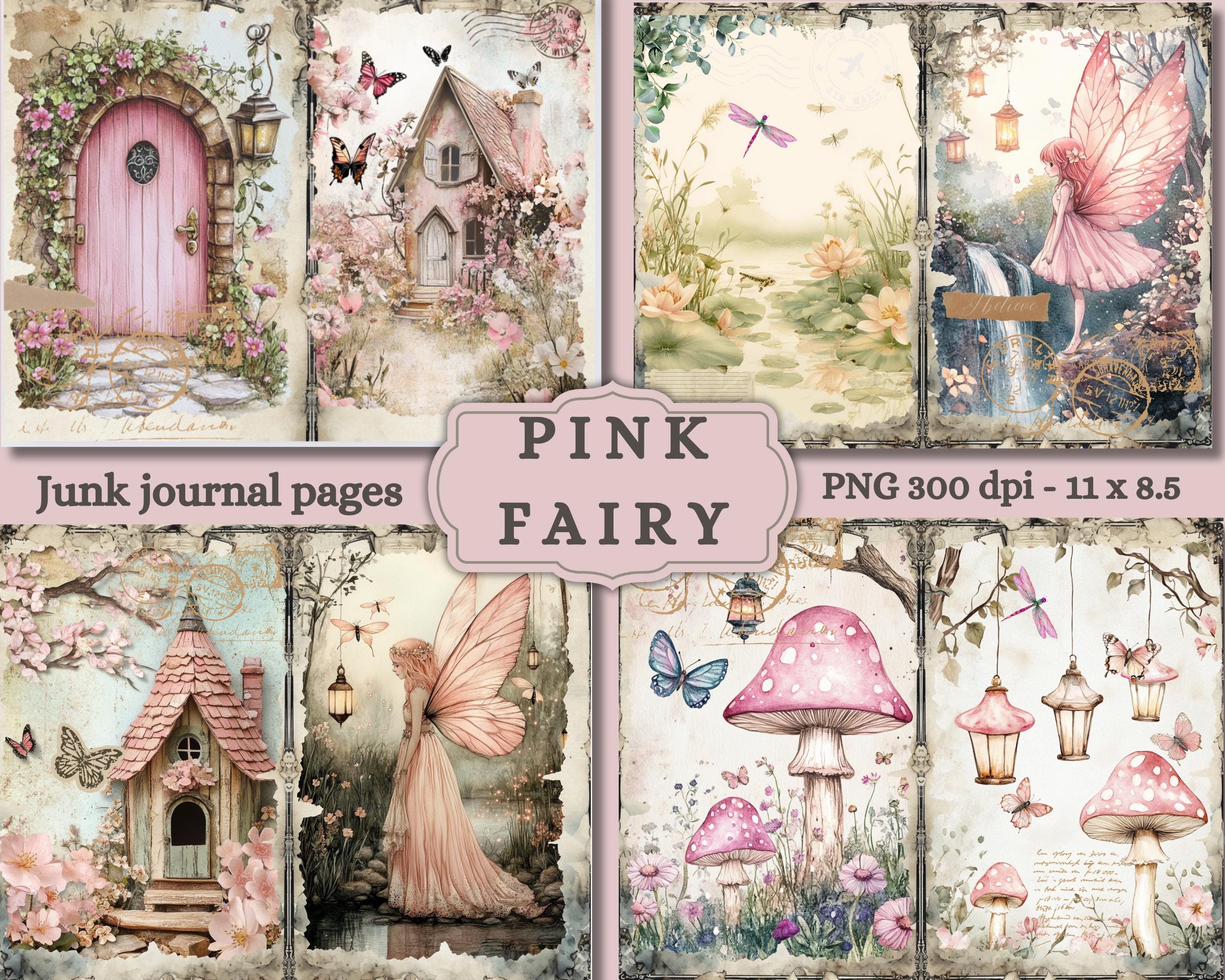 Pink Fairy Junk Journal Pages, Fairy Garden Ephemera, Scrapbook ...
