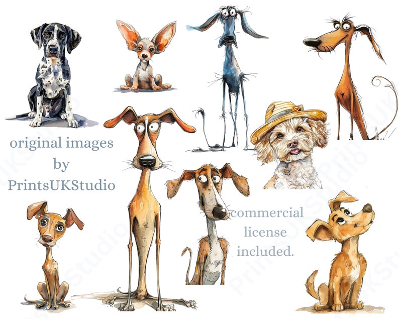Clipart Quirky Dog Bundle, 70 PNG Watercolour Images of Cartoon Hounds ...
