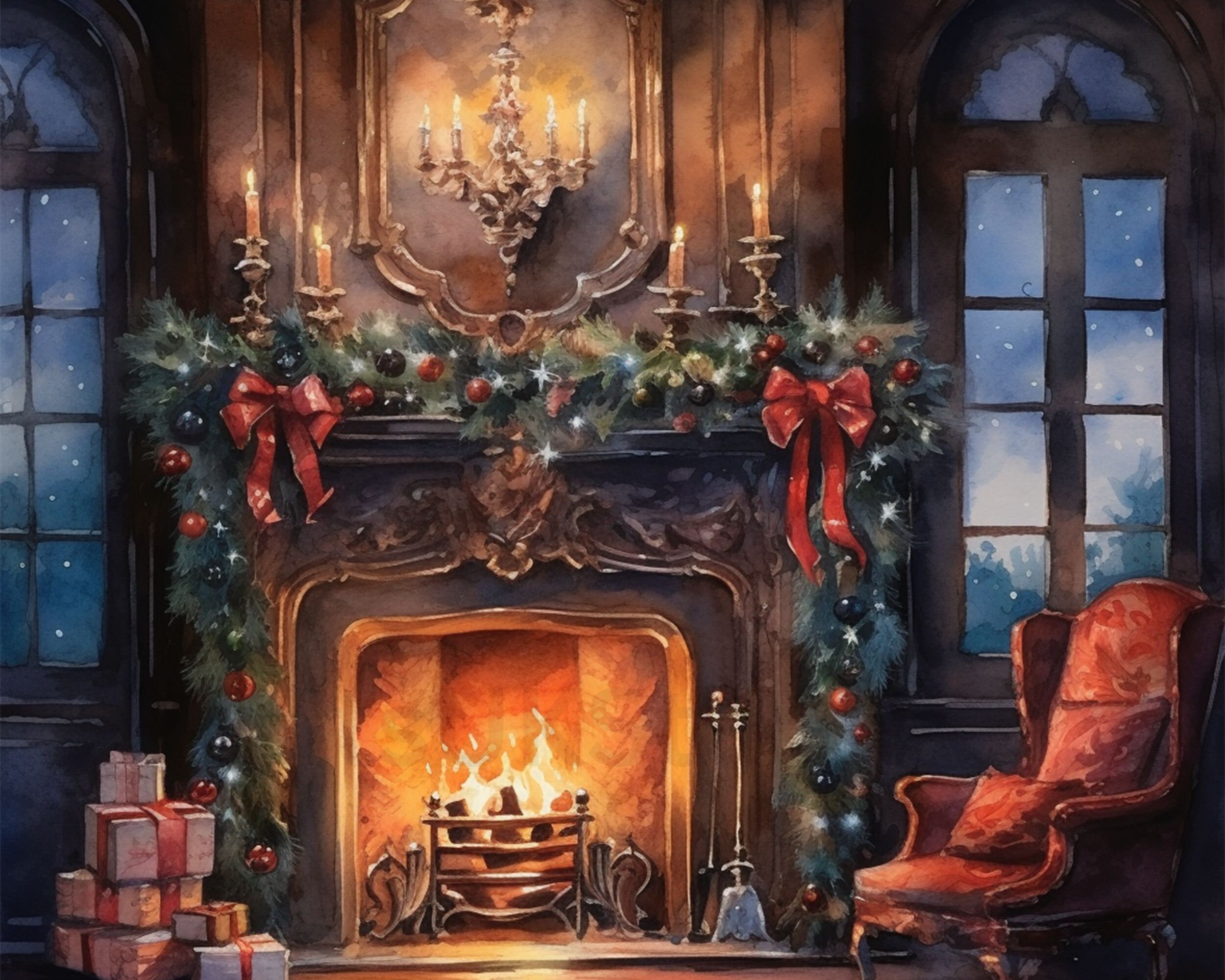 Christmas Fireplace Clipart, High Quality PNG Images (digital Download ...