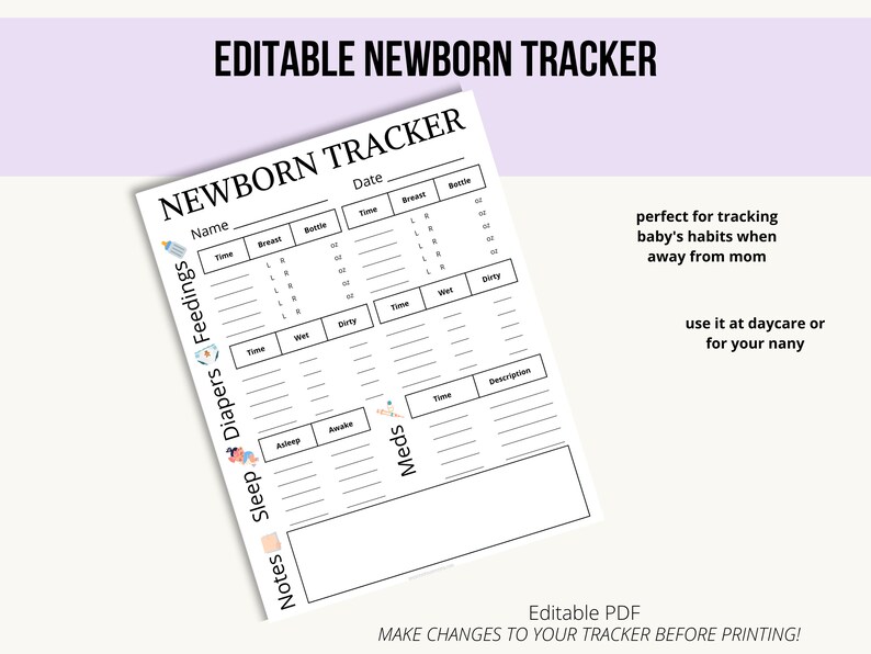 Newborn Tracker Printable, Daily Baby Log, Caregiver Log, Nanny Log ...