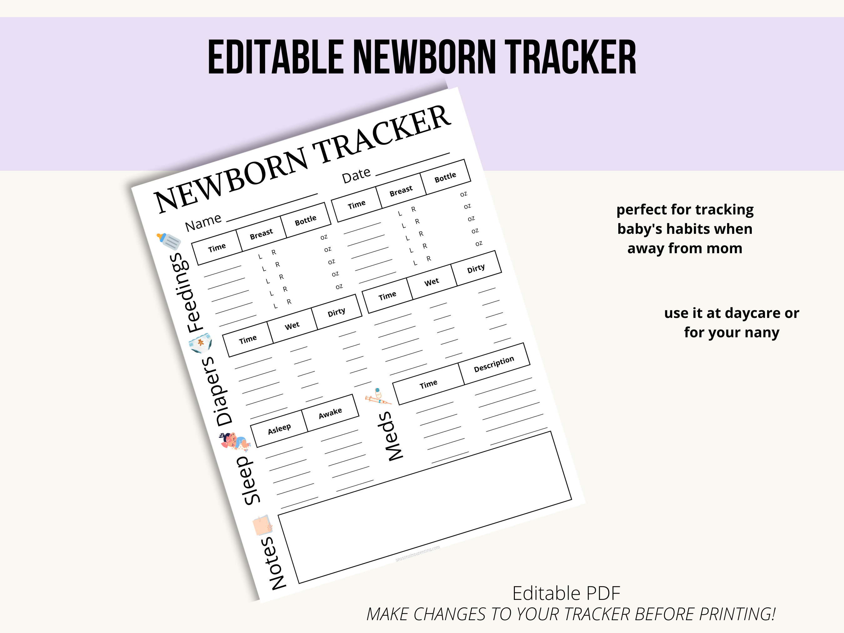 Newborn Tracker Printable, Daily Baby Log, Caregiver Log, Nanny Log ...