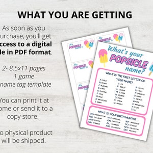 Popsicle Name Game Printable, What's Your Popsicle Name Game, Name ...