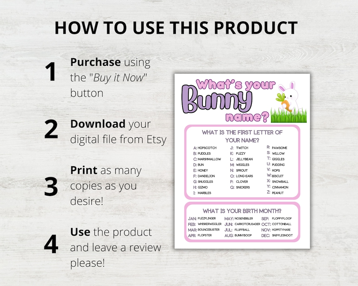 Bunny Name Game Printable, What's Your Bunny Name Game, Name Generator ...