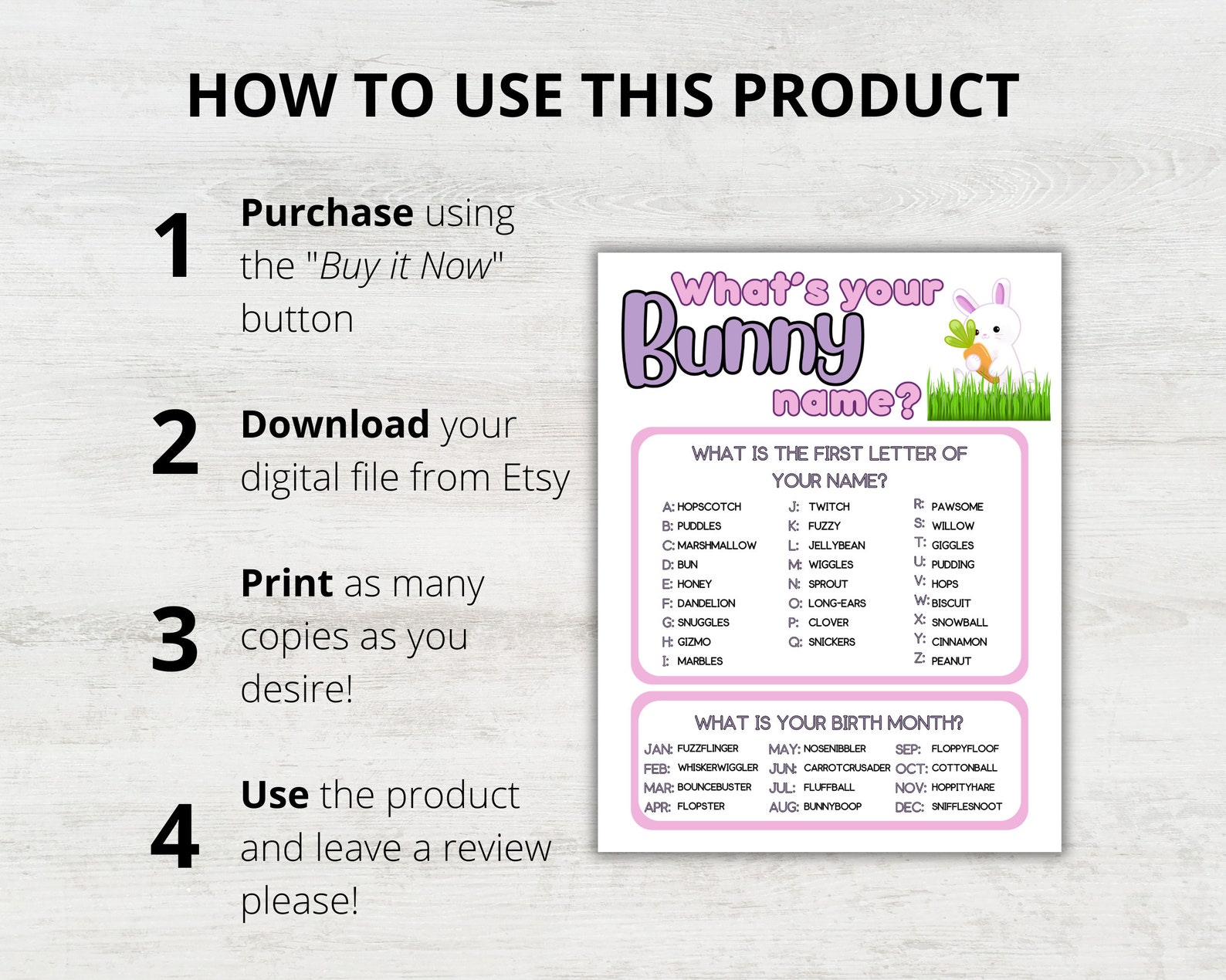 Bunny Name Game Printable, What's Your Bunny Name Game, Name Generator ...