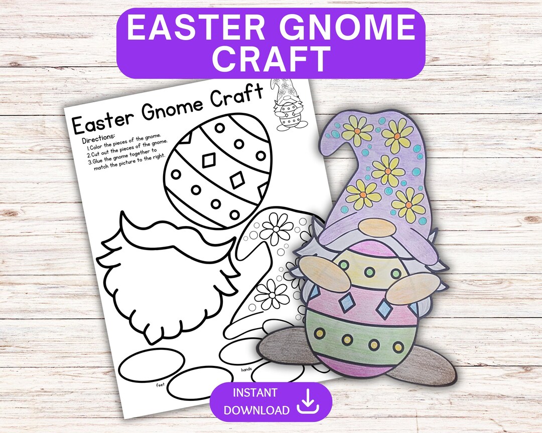 Easter Gnome Craft, Gnome Coloring Page, Gnome for Easter, Easter ...