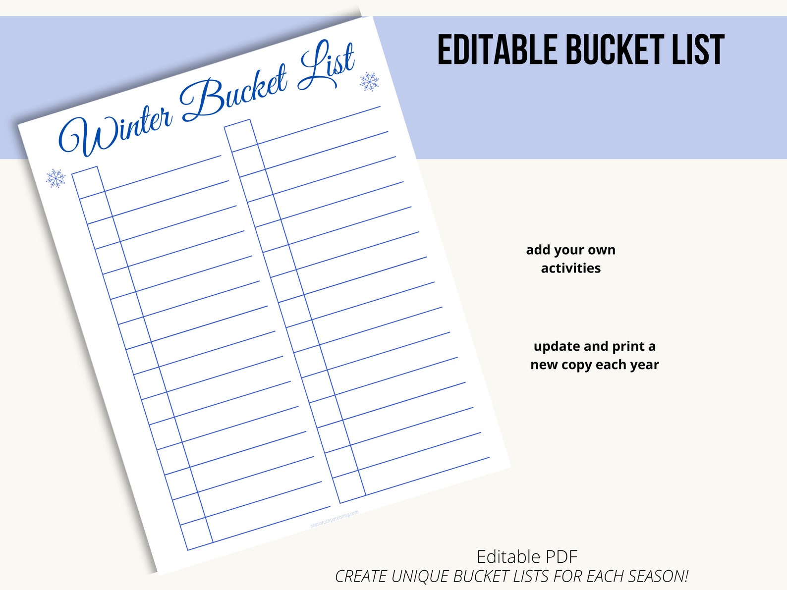 Winter Bucket List Bundle, Printable Kids Activities, Family Bucket ...