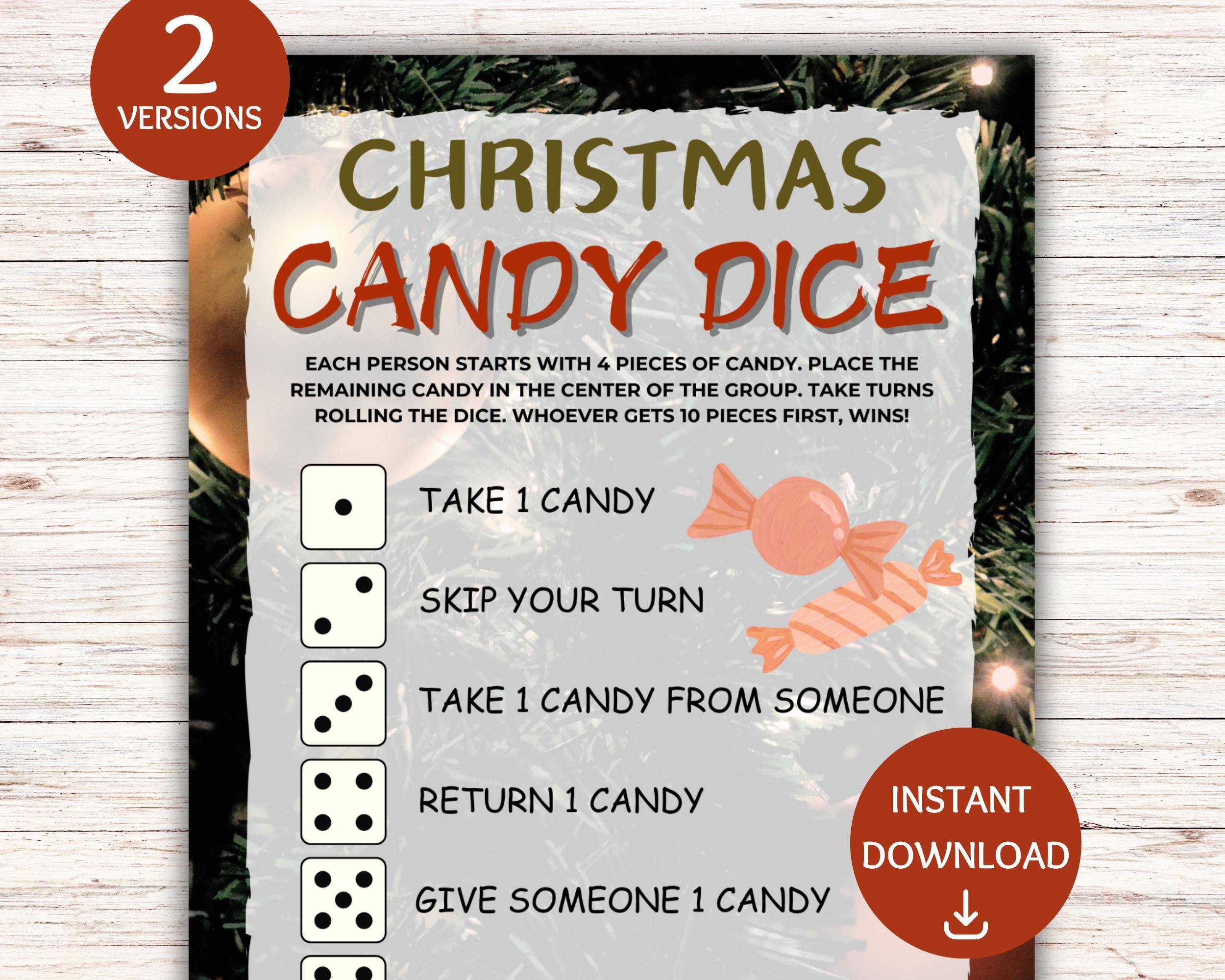 Christmas Candy Dice Game for Kids, Christmas Dice Game, Pass the Candy ...