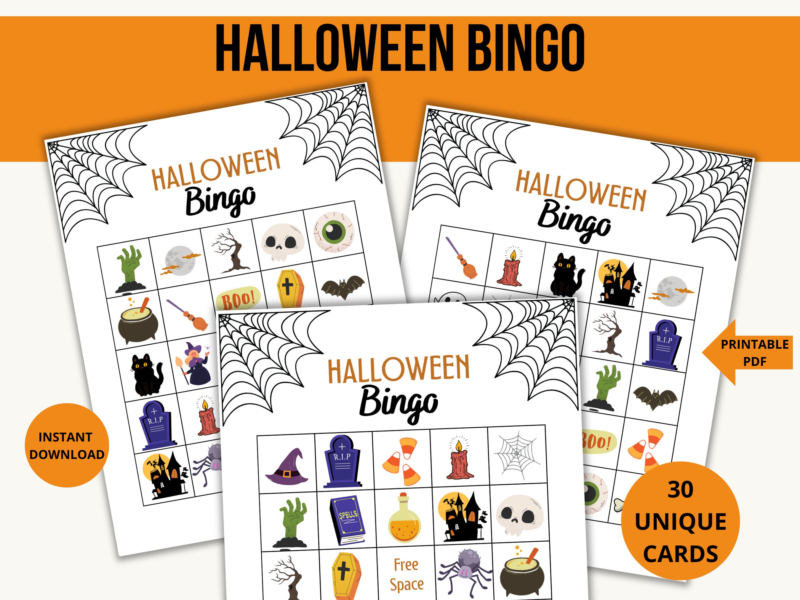 Printable Halloween Bingo Cards | 30 Halloween Bingo Cards | Halloween ...