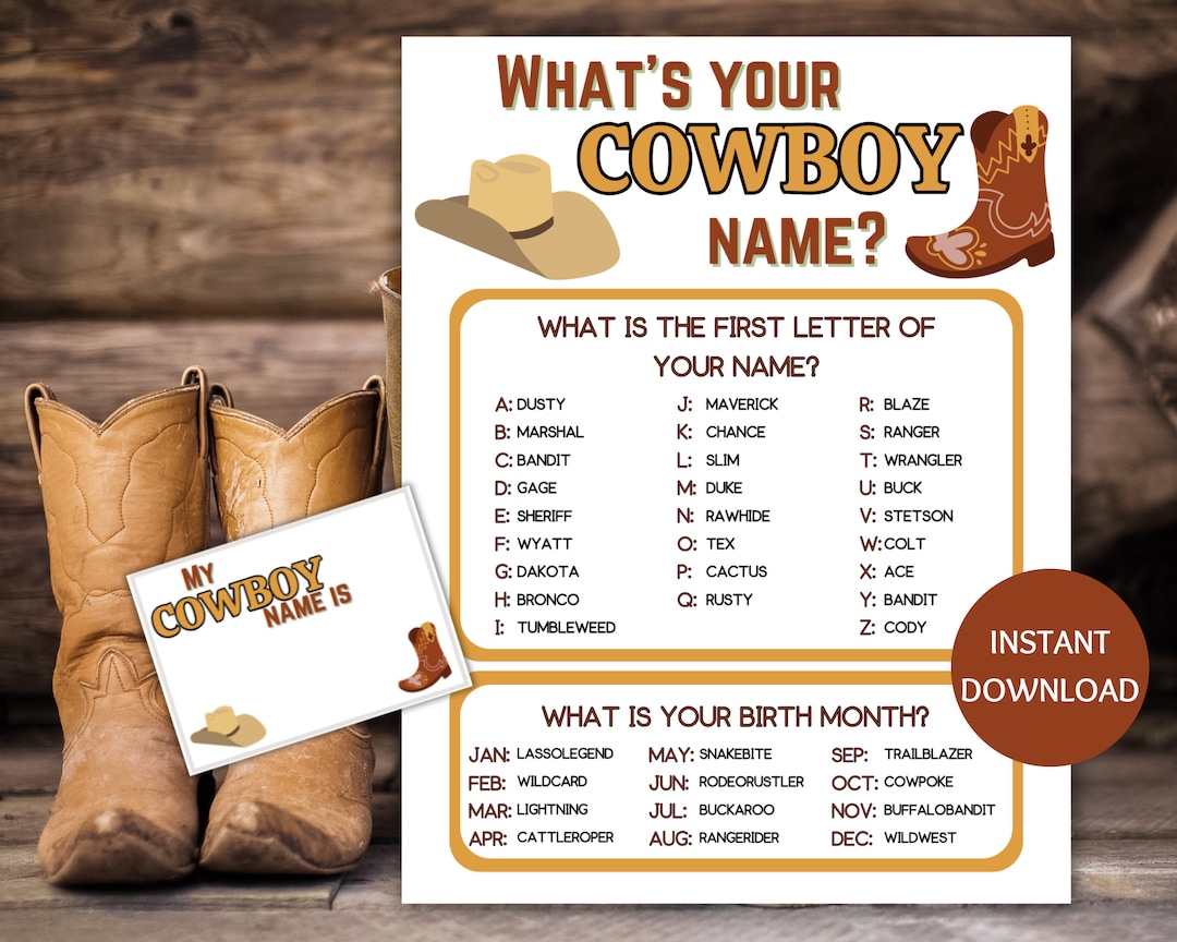 Cowboy Name Game Printable, What's Your Cowboy Name Game, Name ...