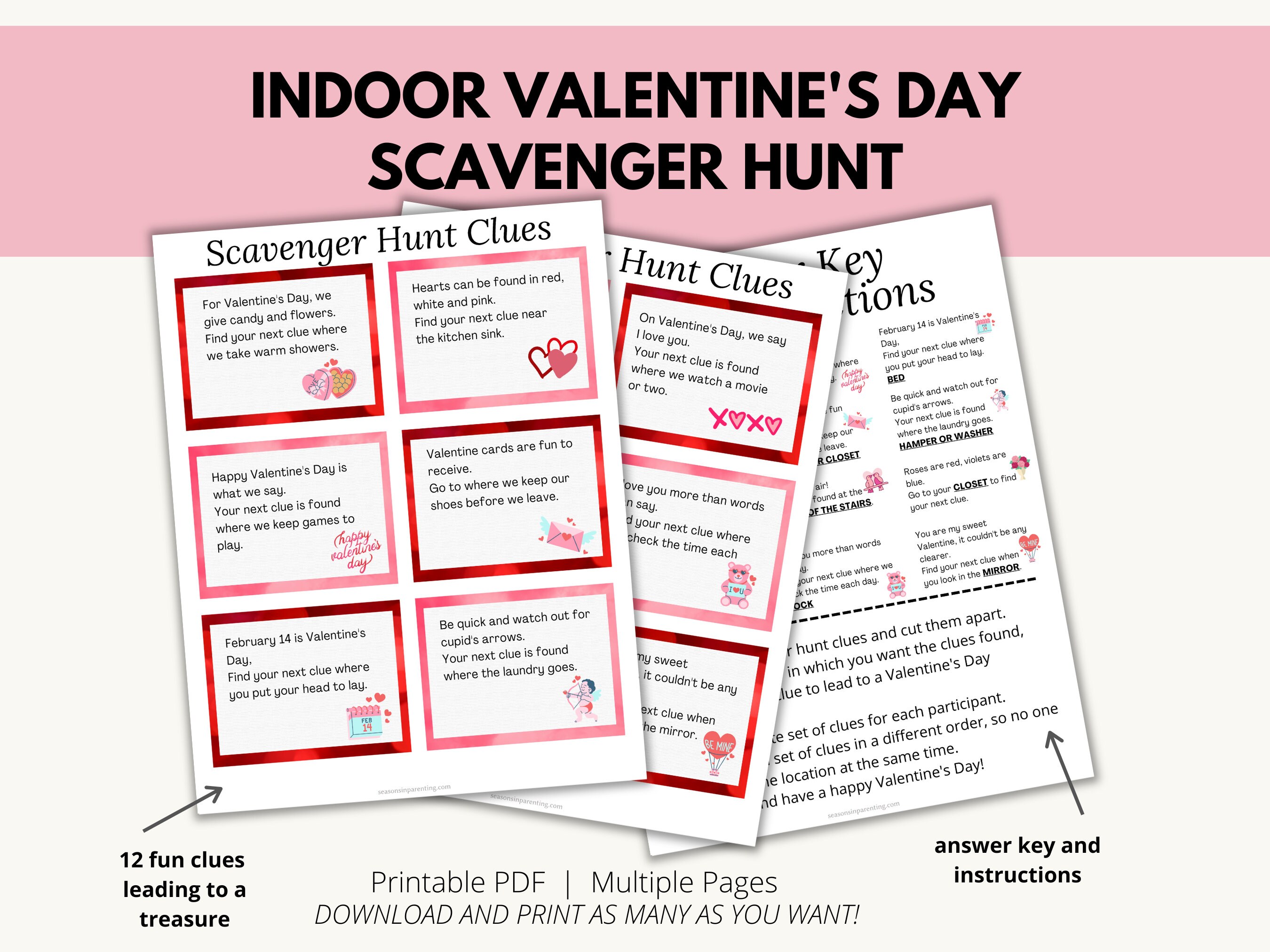 Indoor Valentine's Day Scavenger Hunt Clues, Printable Valentine's Day ...