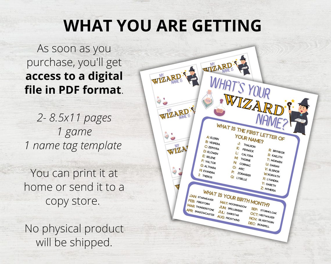 Wizard Name Game Printable, What's Your Wizard Name Game, Name ...
