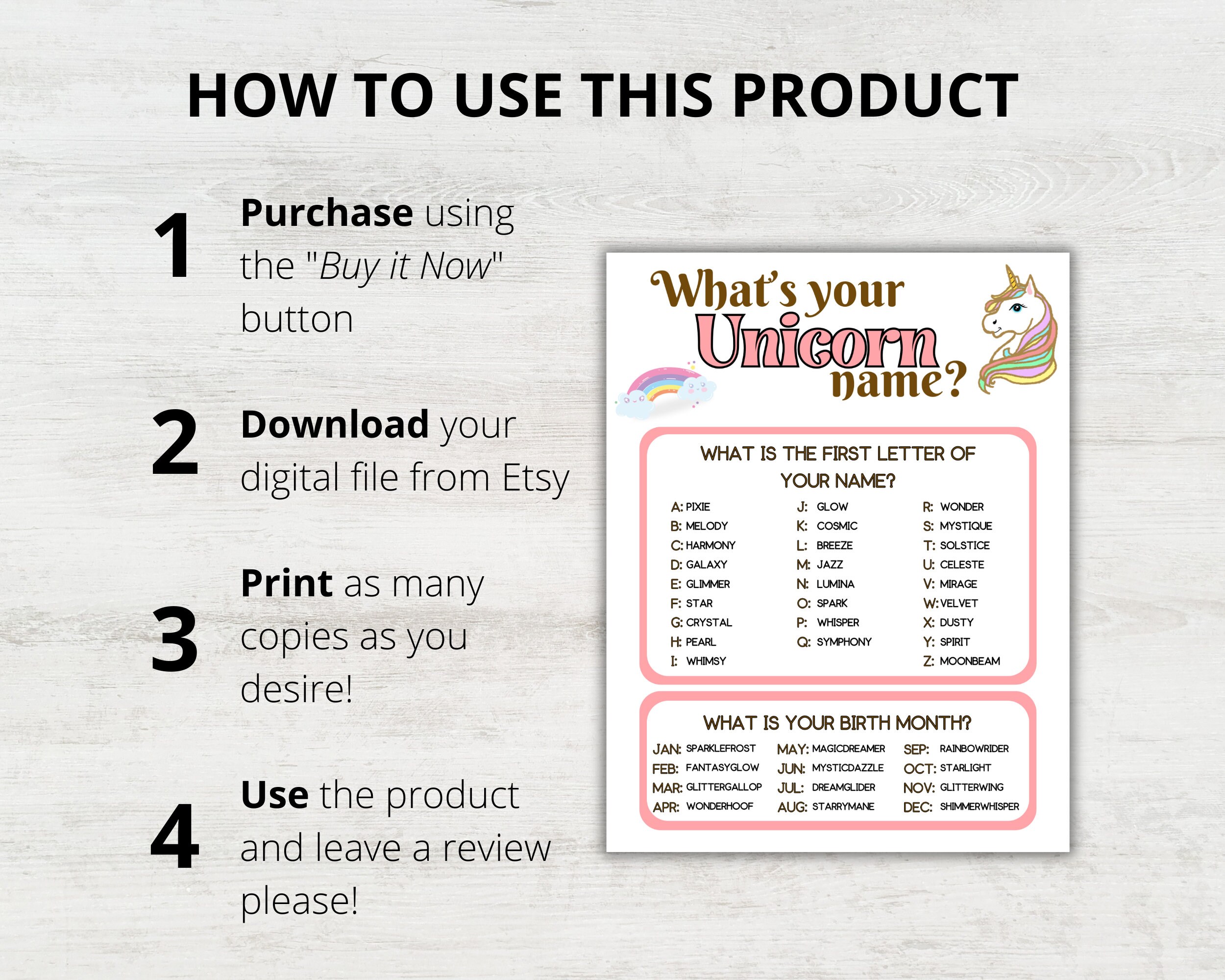 Unicorn Name Game Printable, What's Your Unicorn Name Game, Name ...